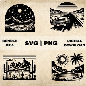 Desert Scene SVG Bundle, Landscape Clipart, Hand Drawn Nature Theme ...