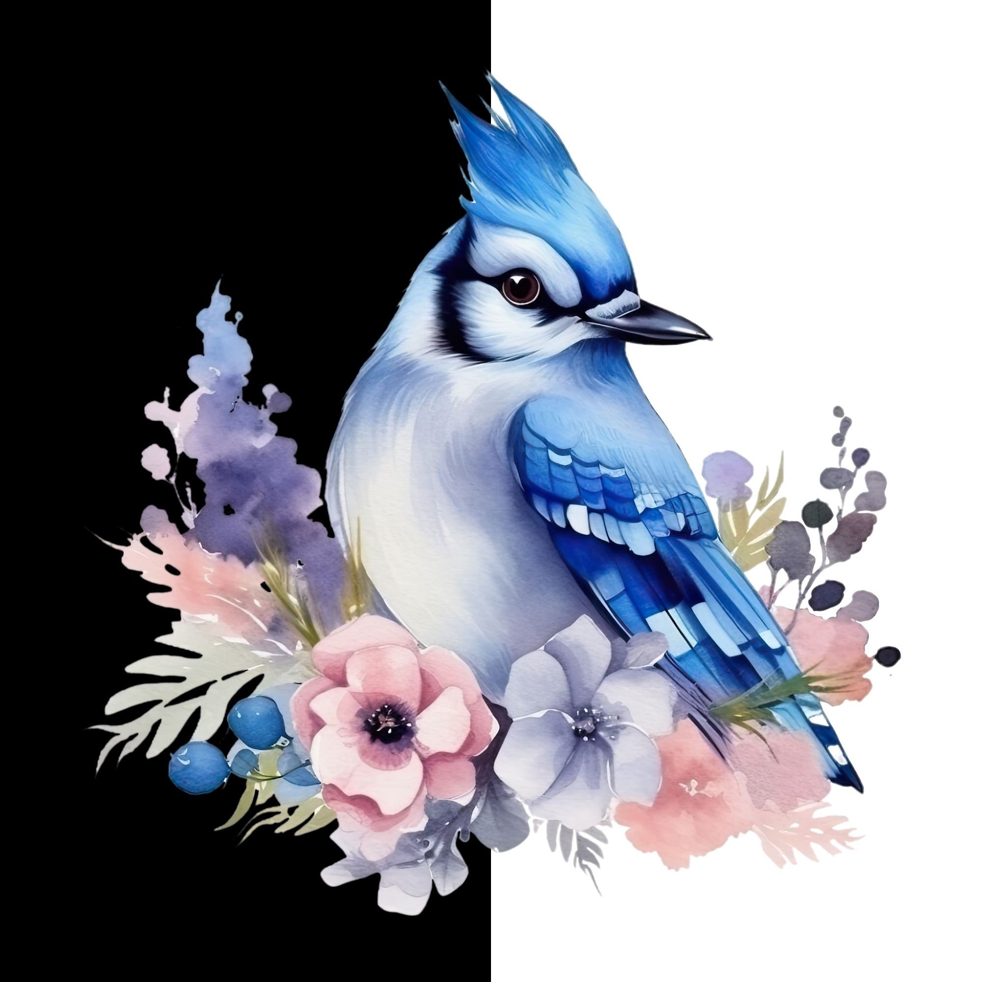 Blue Jay Clipart, Watercolor Bluejay PNG Files, Cute Floral Birds With ...