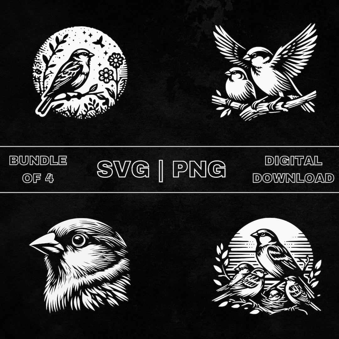 Sparrow SVG Bundle, Sparrow Clipart, Hand Drawn Bird Lover Theme Vector ...
