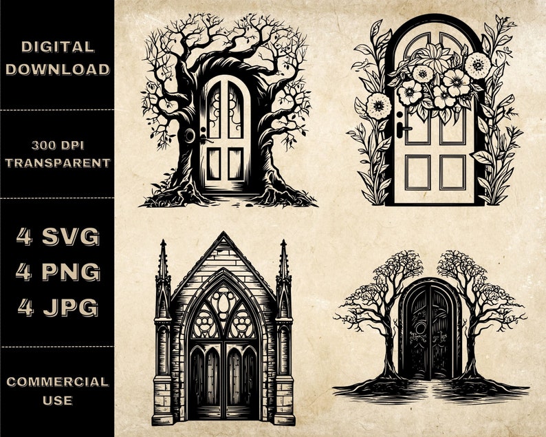 Door SVG Bundle PNG Floral Entrance Clipart Hand Drawn Tree - Etsy