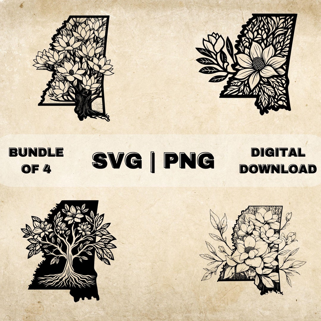 Mississippi State SVG Bundle, Mississippi Clipart,magnolia Tree, Flower ...