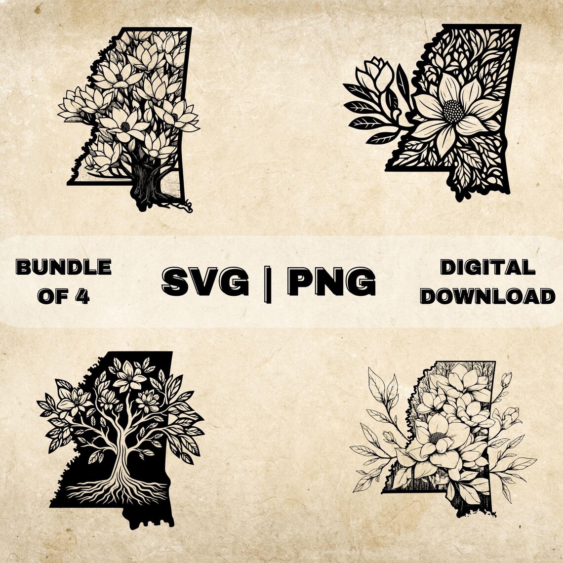 Mississippi State SVG Bundle, Mississippi Clipart,magnolia Tree, Flower ...
