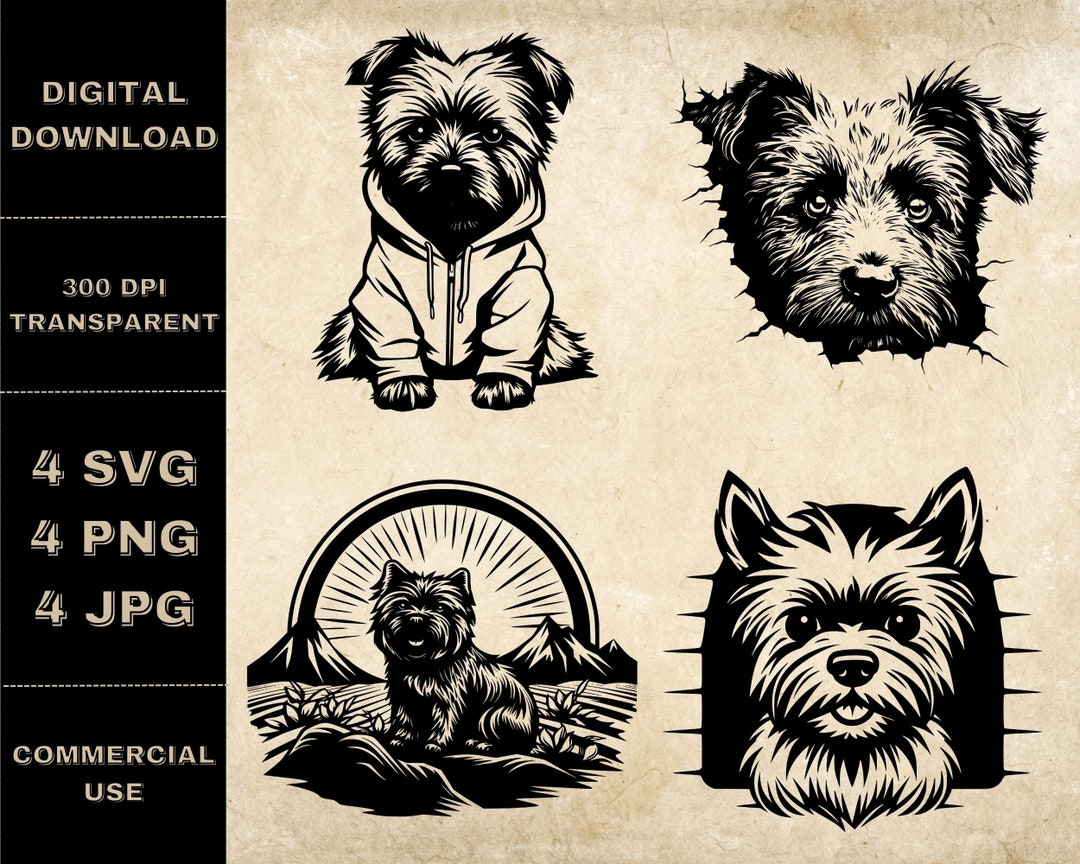 Cairn Terrier SVG Bundle, PNG, Cute Dogs Clipart, Hand Drawn Peeking ...