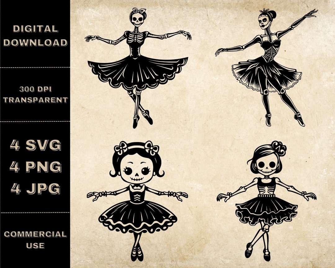 Ballerina SVG Bundle, PNG, Ballet Dancer Skeleton Clipart, Hand Drawn ...