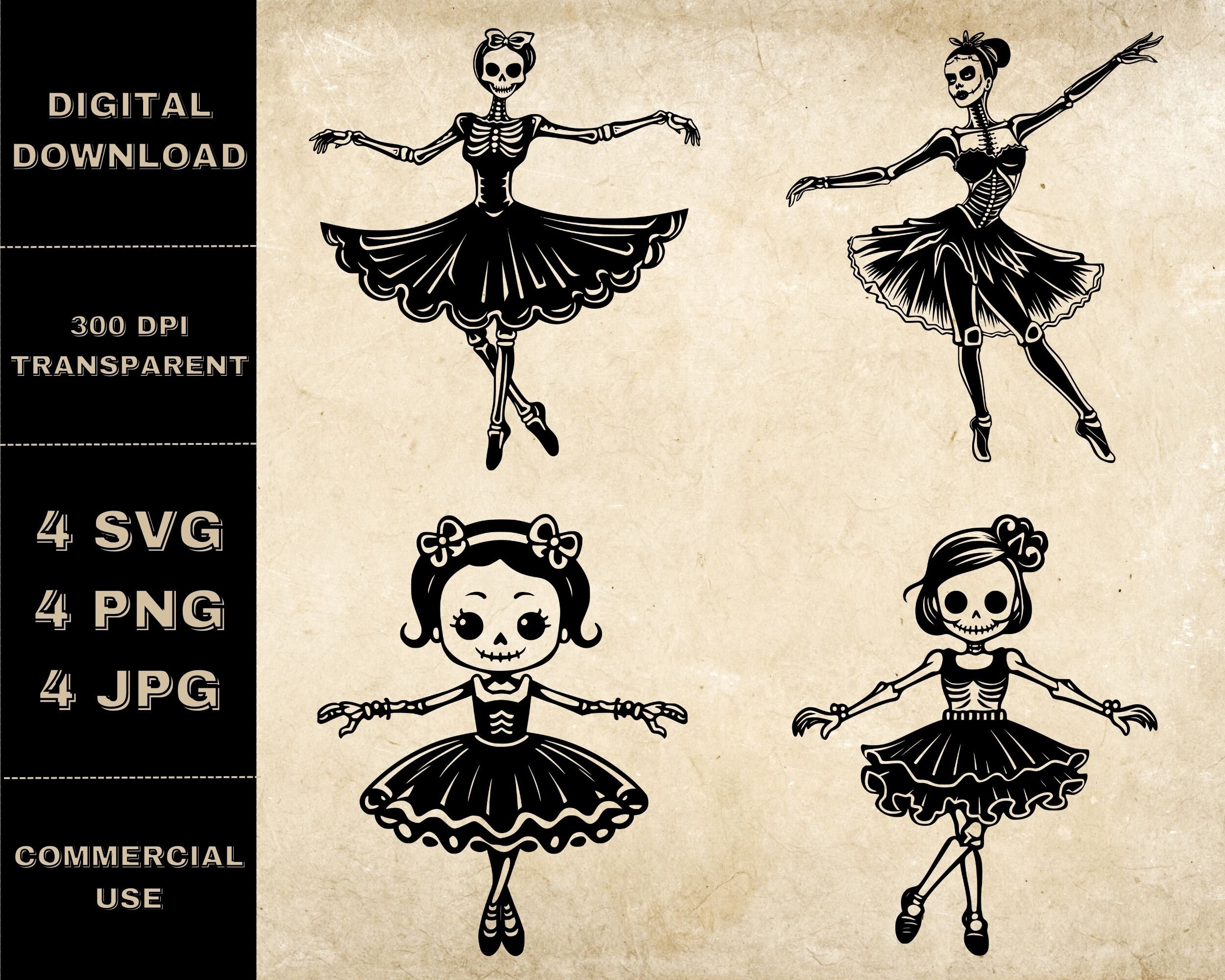 Ballerina SVG Bundle, PNG, Ballet Dancer Skeleton Clipart, Hand Drawn ...