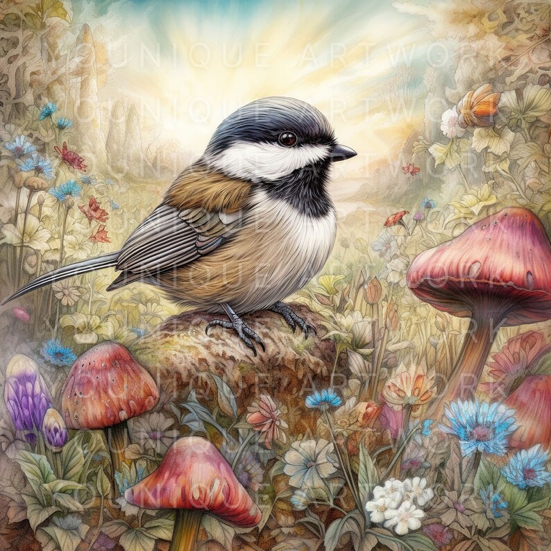 Chickadee Print Colorful Bird Printable Wall Art Birds and - Etsy