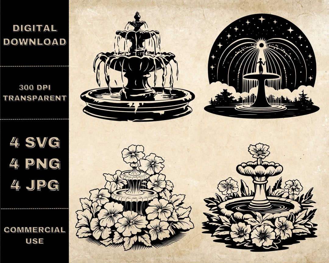 Magic Fountain SVG Bundle, PNG, Floral Fountain Clipart, Hand Drawn ...