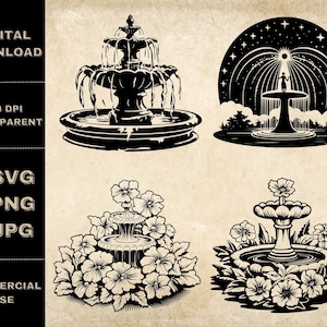 Magic Fountain SVG Bundle, PNG, Floral Fountain Clipart, Hand Drawn ...