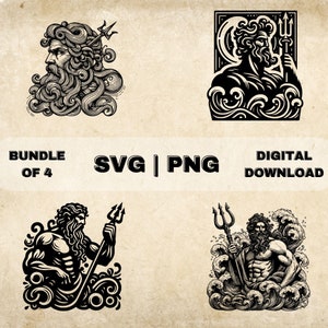 Poseidon SVG Bundle, Greek God Clipart, Hand Drawn Ancient Greek ...