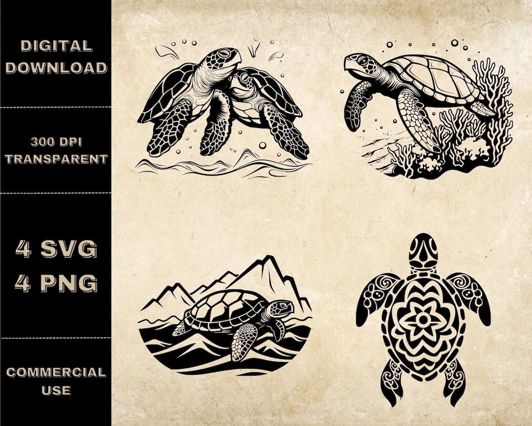 Sea Turtle SVG Bundle, PNG, Sea Turtle Clipart, Hand Drawn Turtle ...