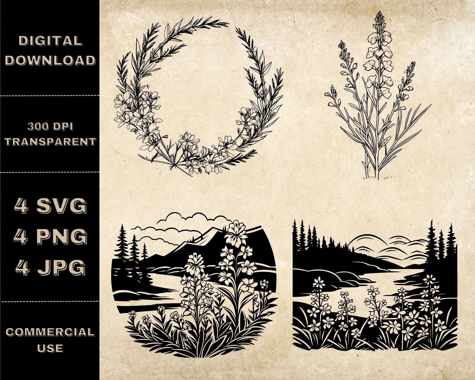 Wildflower Svg Bundle PNG Wild Flowers Clipart Hand Drawn - Etsy