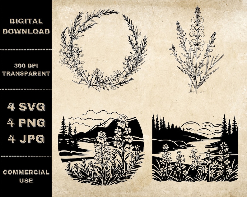 Wildflower Svg Bundle PNG Wild Flowers Clipart Hand Drawn - Etsy