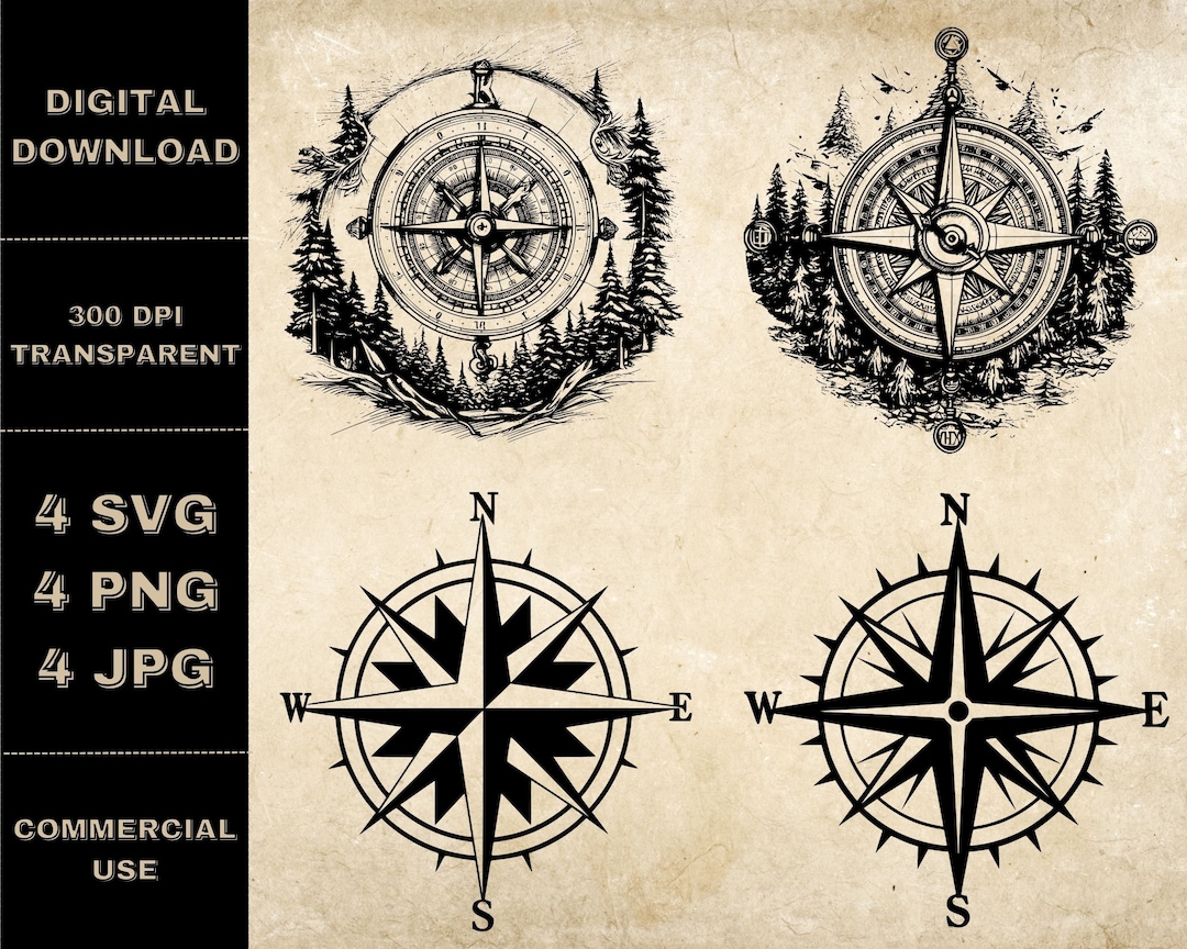 Compass Svg Bundle Png Nautical Compass Clipart Hand Drawn Compass Vector Illustration Svg