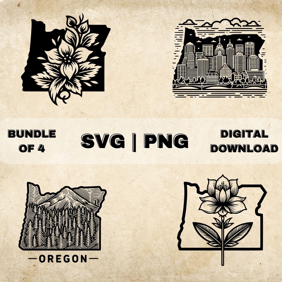 Oregon State SVG Bundle, Oregon Clipart, Portland Skyline, Flower ...