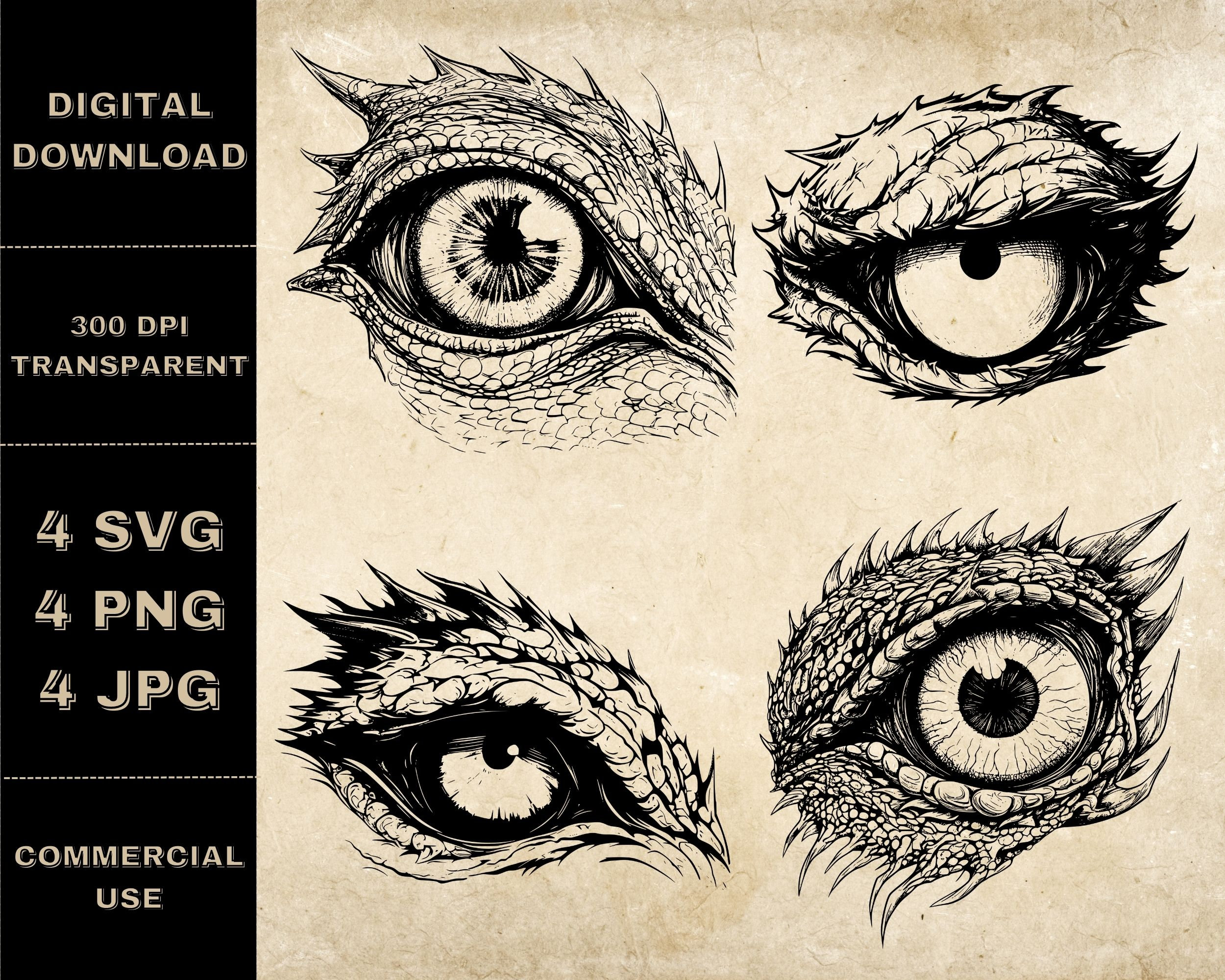 Dragon Eye SVG Bundle, PNG, Demon Eye Clipart, Hand Drawn Eyes Vector ...
