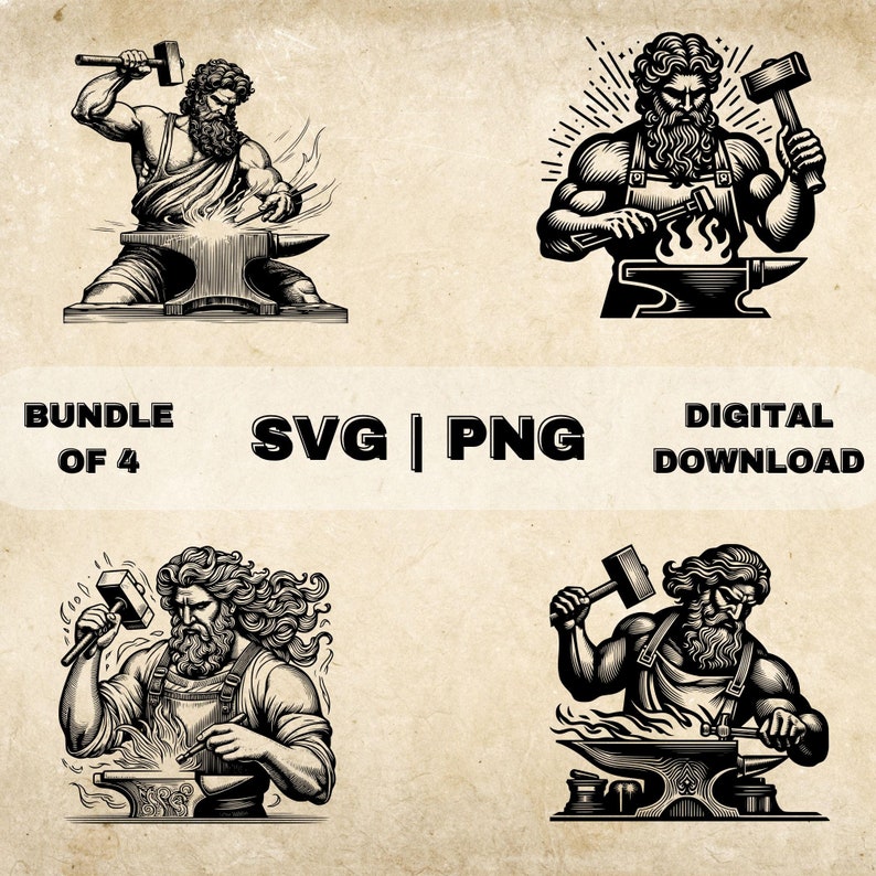 Hephaestus SVG Bundle, Greek God Clipart, Hand Drawn Anvil Blacksmith ...