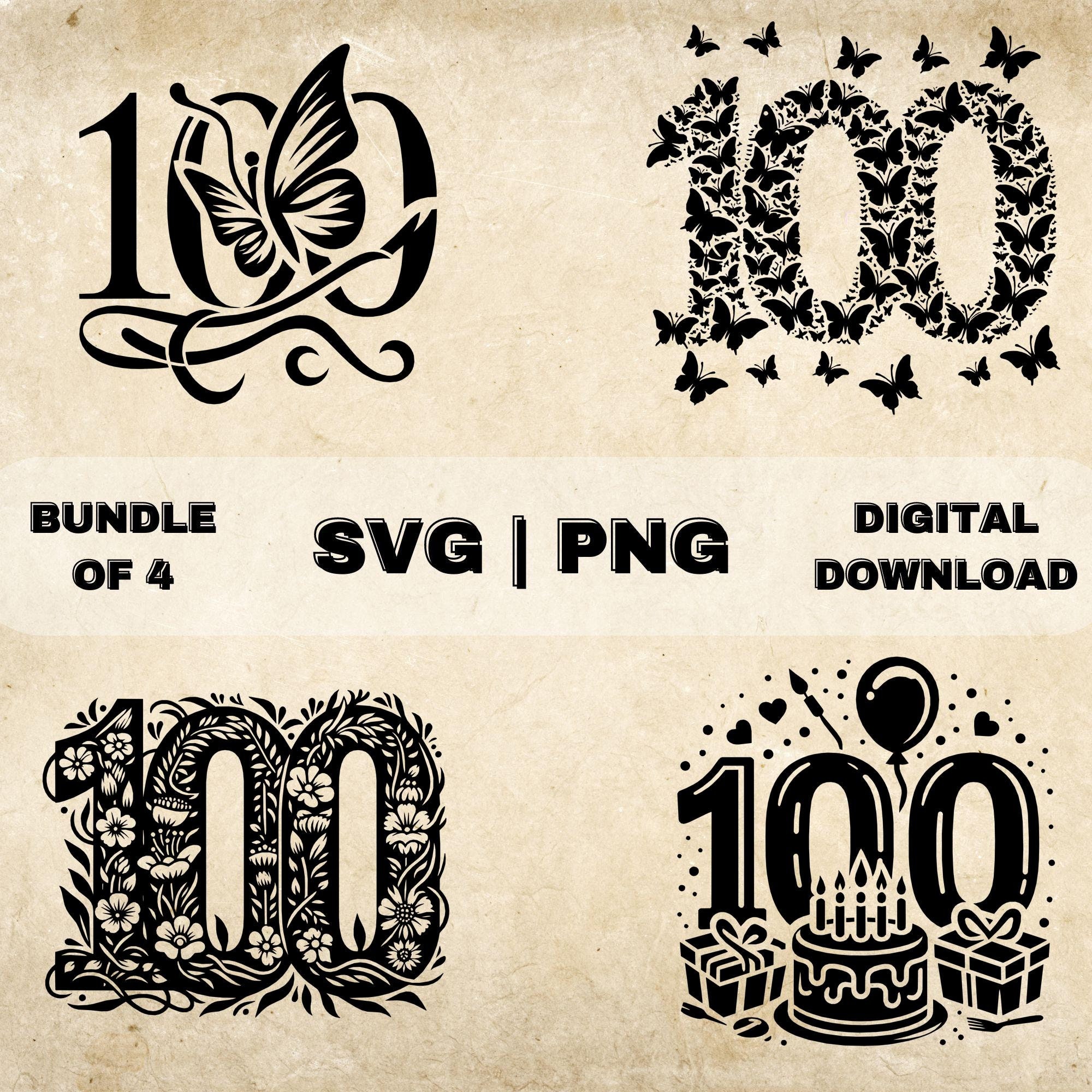 Number 100 SVG Bundle, 100th Birthday Clipart, Hand Drawn Hundred ...