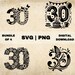 Number 30 SVG Bundle, 30th Birthday Clipart, Hand Drawn Thirty Themed ...