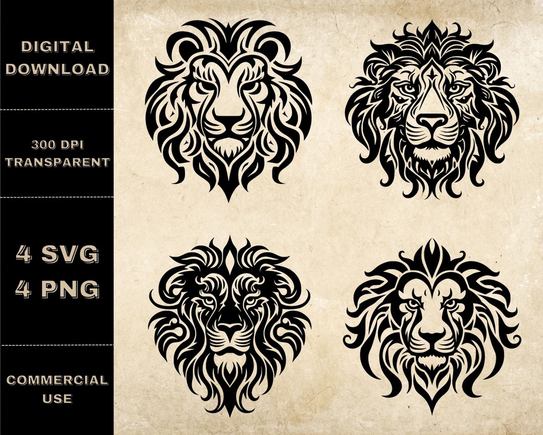 Lion Mandala SVG Bundle, PNG, Lion Face Clipart, Hand Drawn Lion Head ...