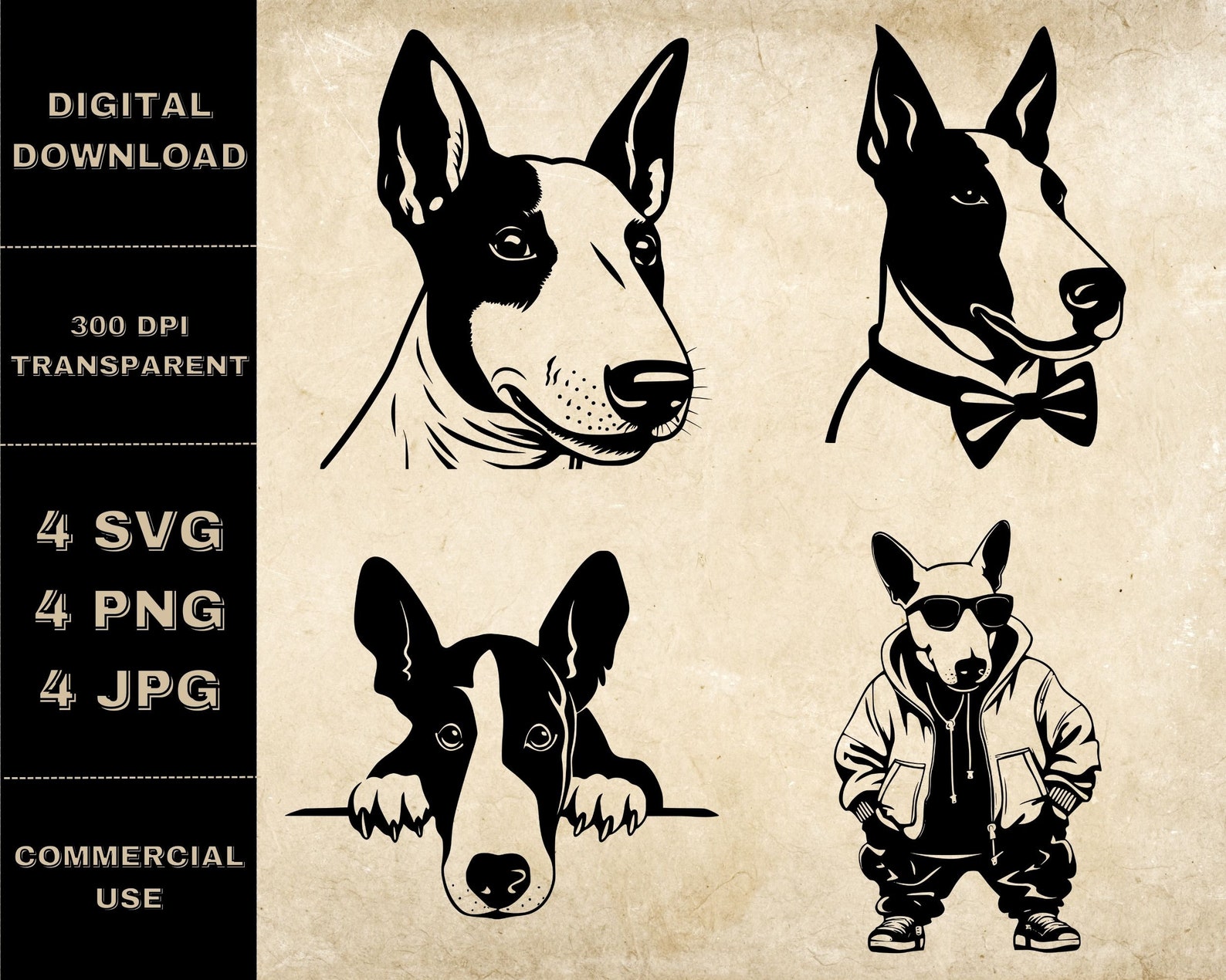 Bull Terrier SVG Bundle, PNG, Cute Dogs Clipart, Hand Drawn Peeking Dog ...