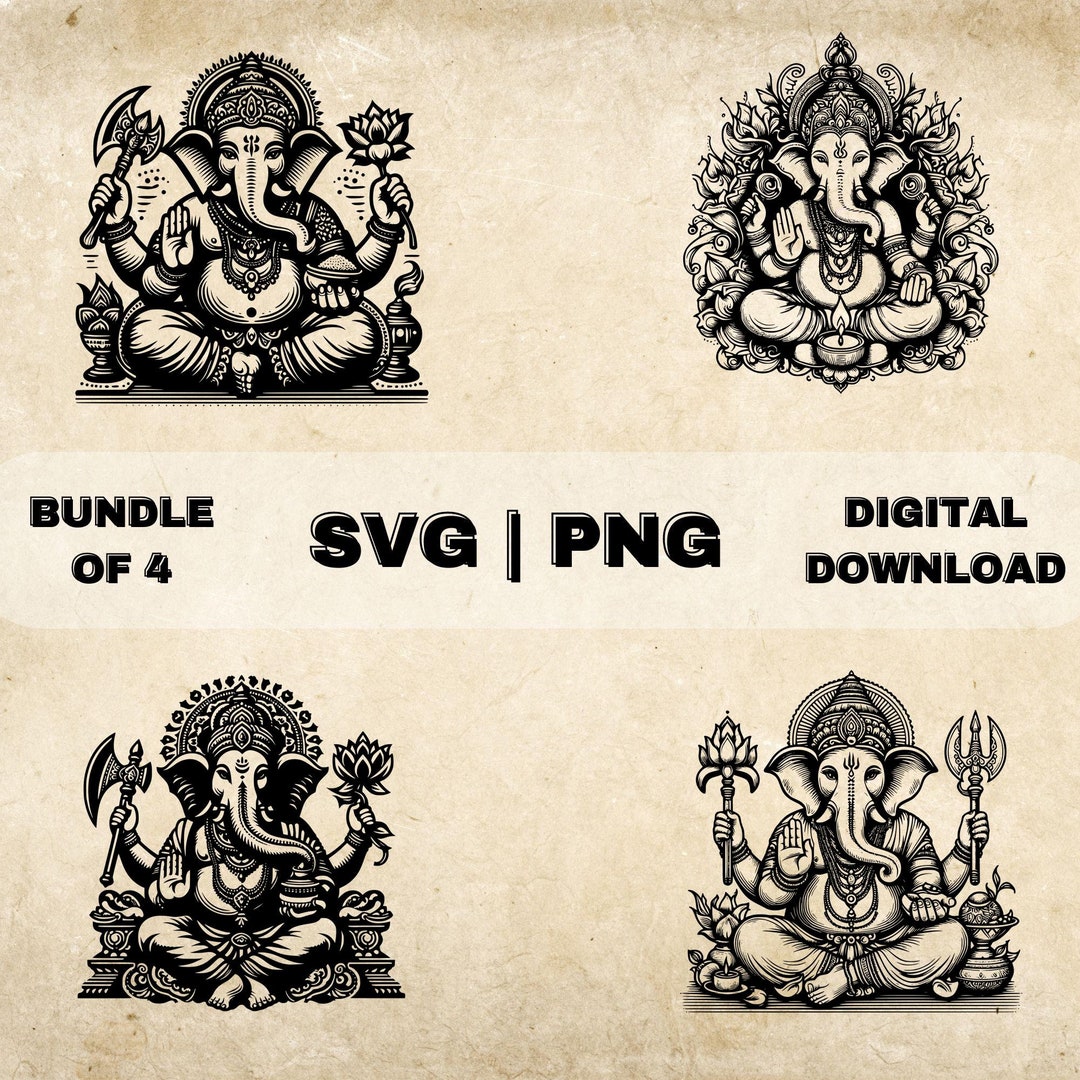 Ganesha SVG Bundle, Hindu God Clipart, Hand Drawn Indian Hinduism ...
