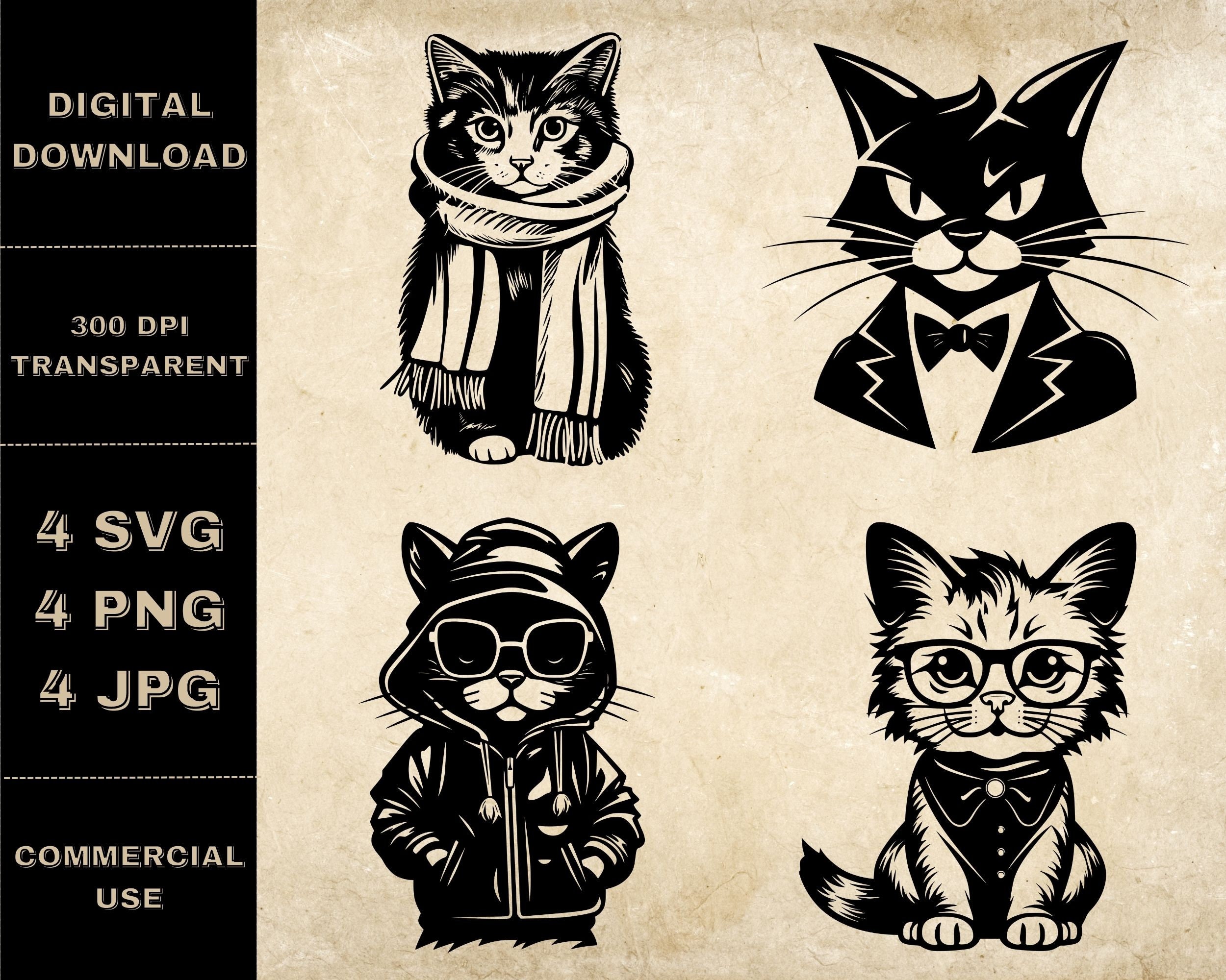 Funny Cat SVG Bundle PNG Cute Cats Clipart Hand Drawn Humor - Etsy