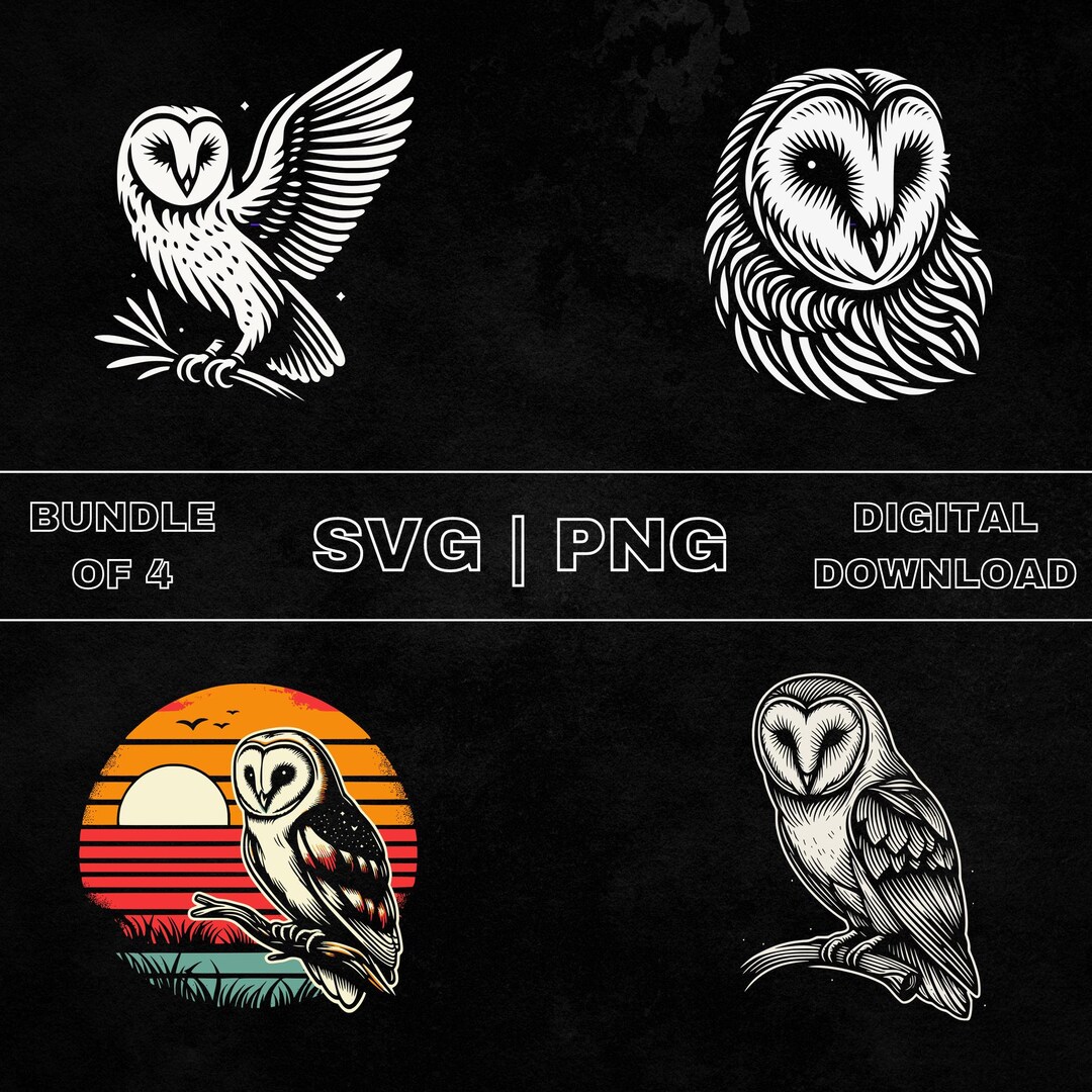 Barn Owl SVG Bundle, Barn Owl Clipart, Hand Drawn Barn Owl Theme Vector ...
