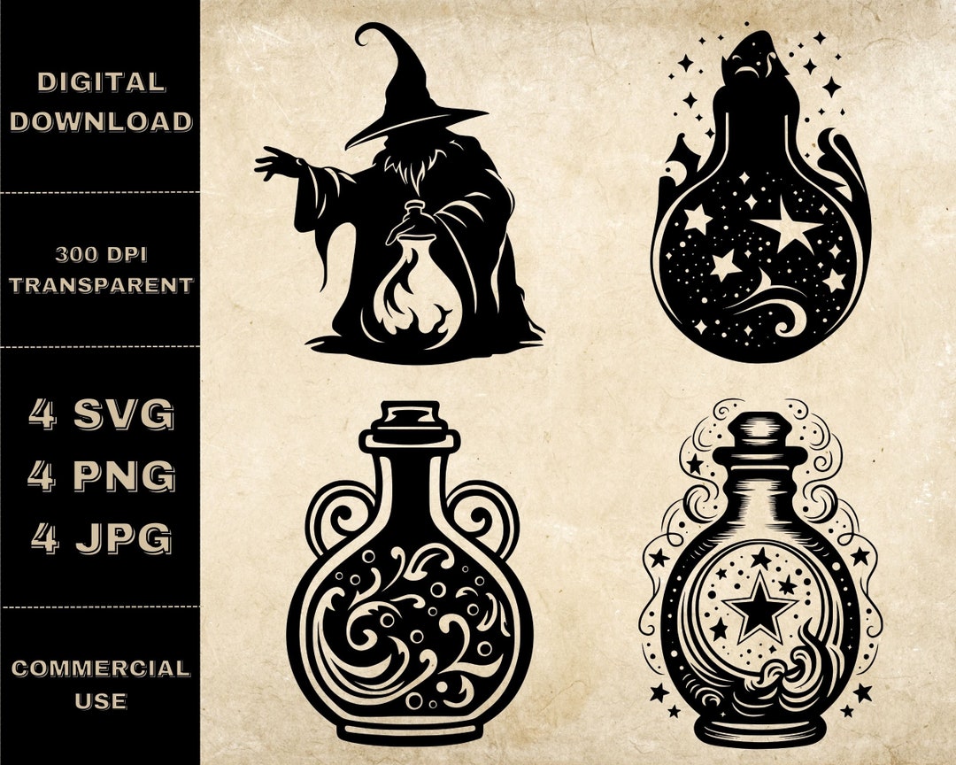 Potion Bottle SVG Bundle, PNG, Celestial Potion Clipart, Hand Drawn ...