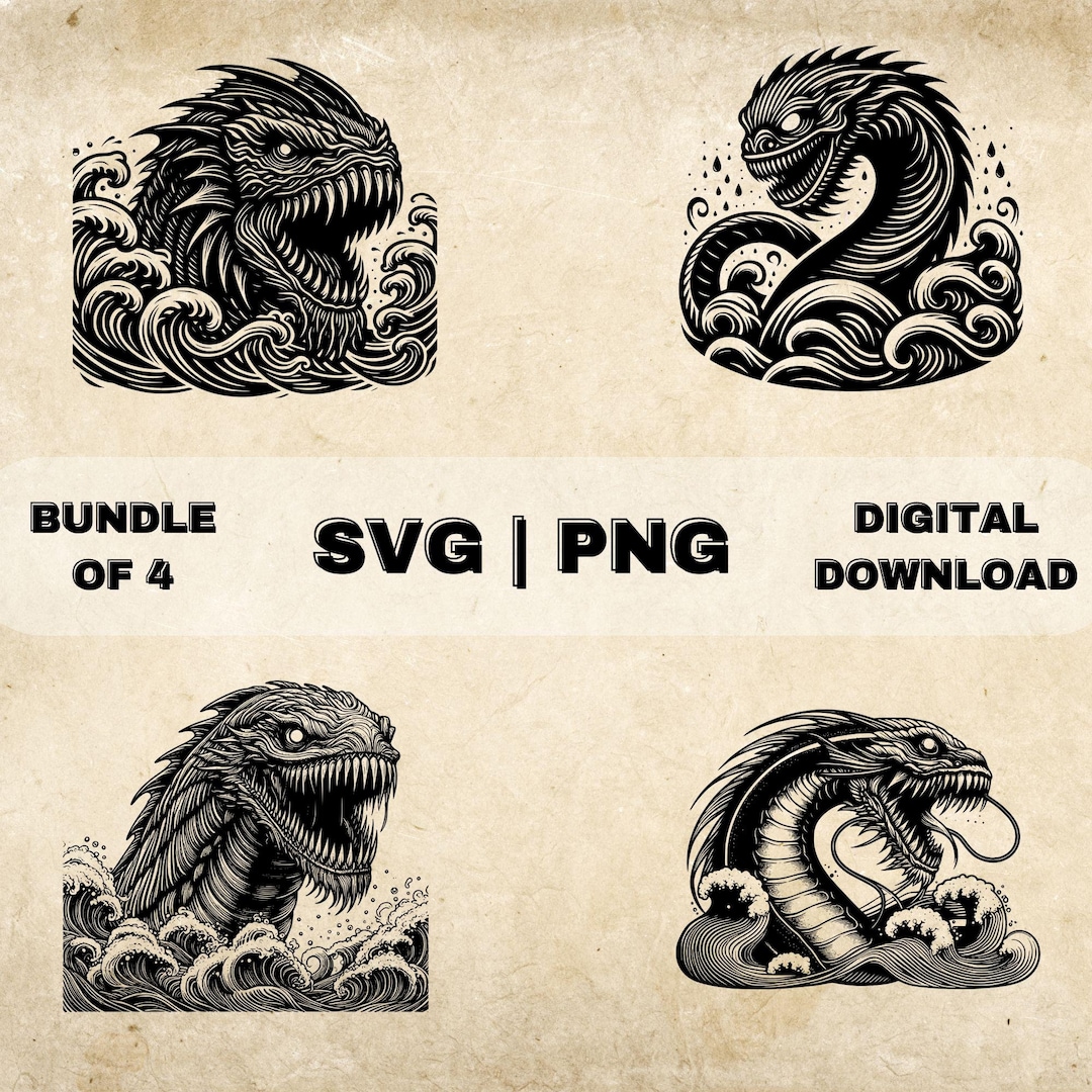 Leviathan SVG Bundle, Sea Serpent Clipart, Hand Drawn Mythological ...
