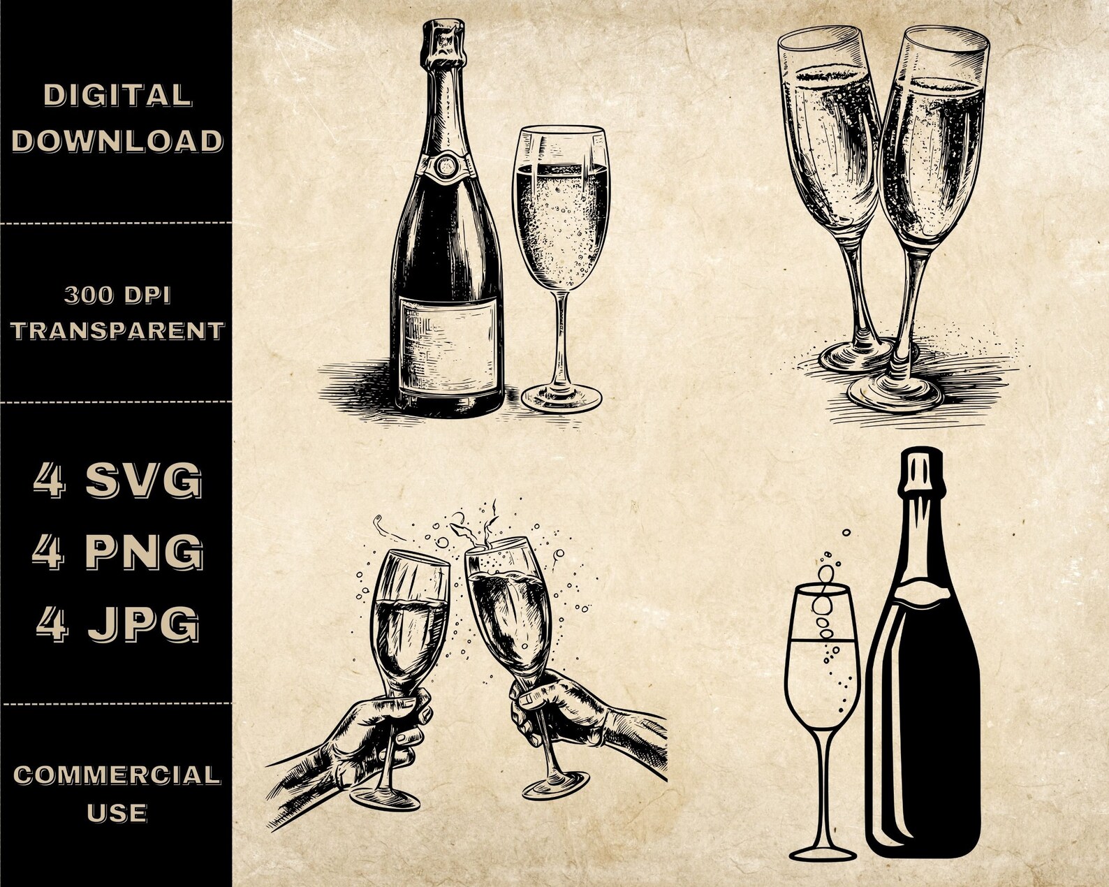 Champagne SVG Bundle PNG Champagne Clipart Hand Drawn - Etsy