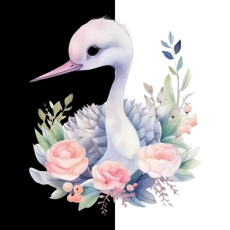 Cute Crane Clipart, Watercolor Crane PNG Files, Flightless Bird Clip ...