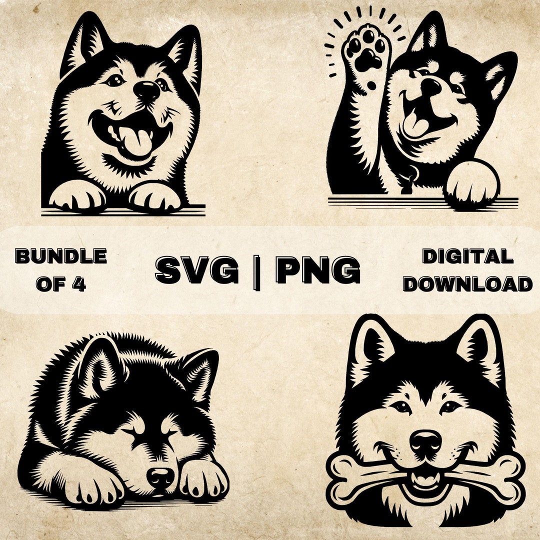 Akita Inu SVG Bundle, Akita Clipart, Hand Drawn Dog Theme Vector ...