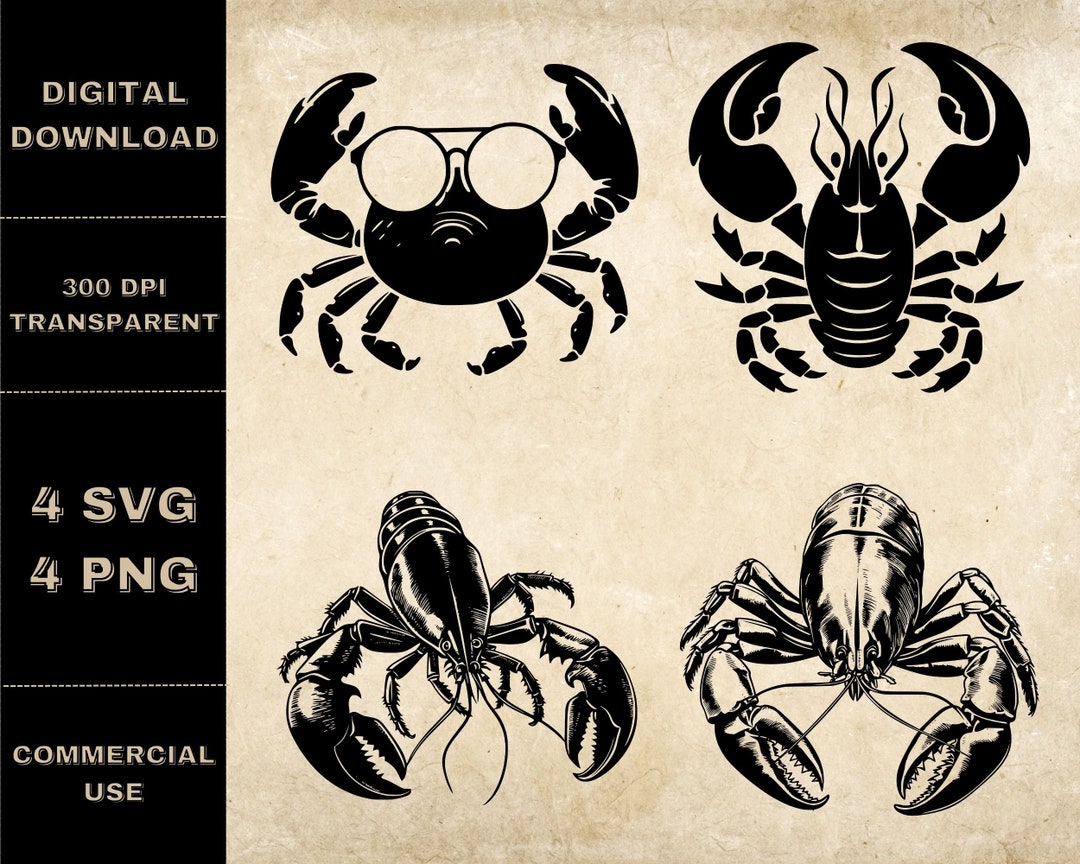 Lobster SVG Bundle, PNG, Lobster Clipart, Hand Drawn Sea Food Vector ...