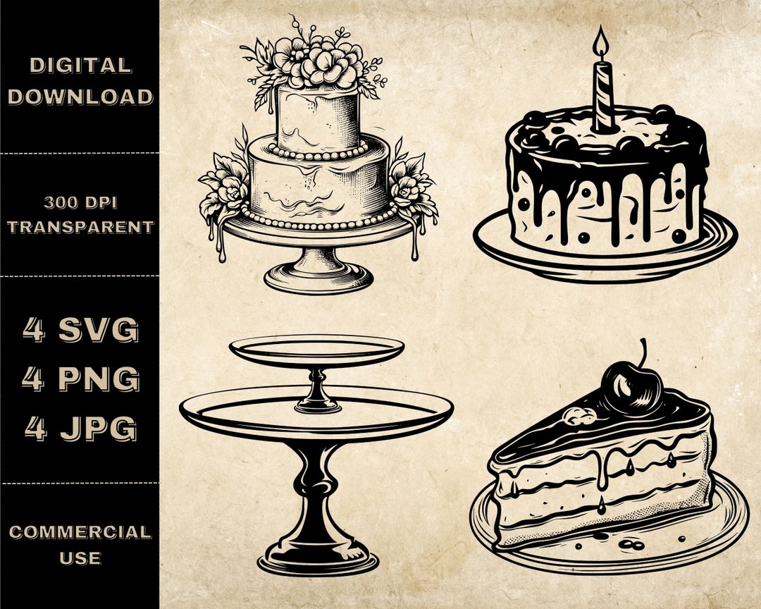 Cake SVG Bundle, PNG, Birthday Cake Clipart, Hand Drawn Cakes Vector ...