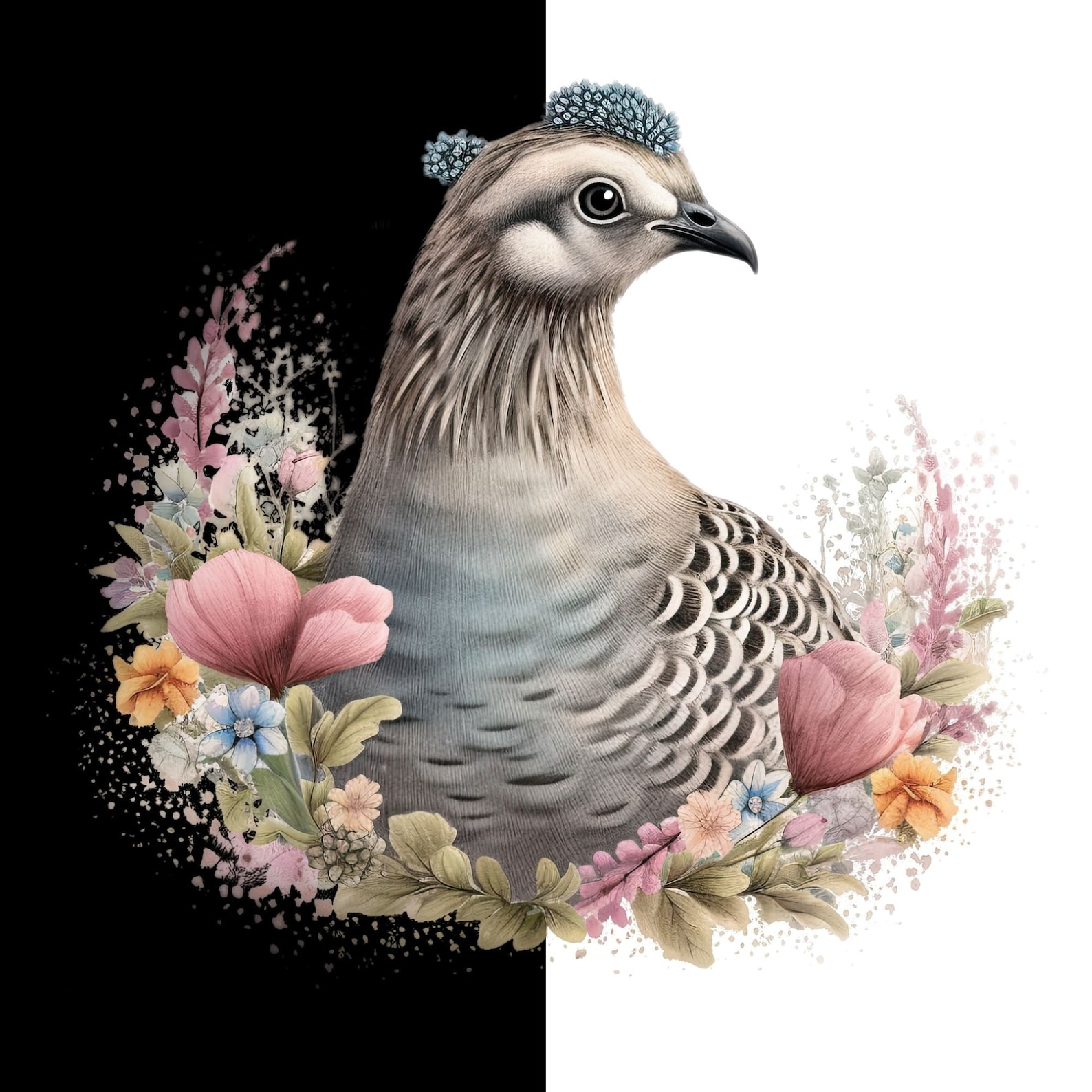 Quail Clipart, Quail PNG Files for Sublimation, Bird and Flowers Clip ...
