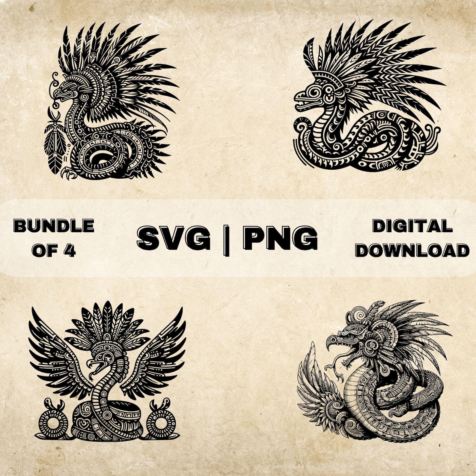 Quetzalcoatl SVG Bundle, Aztec God Clipart, Hand Drawn Mesoamerican Art ...