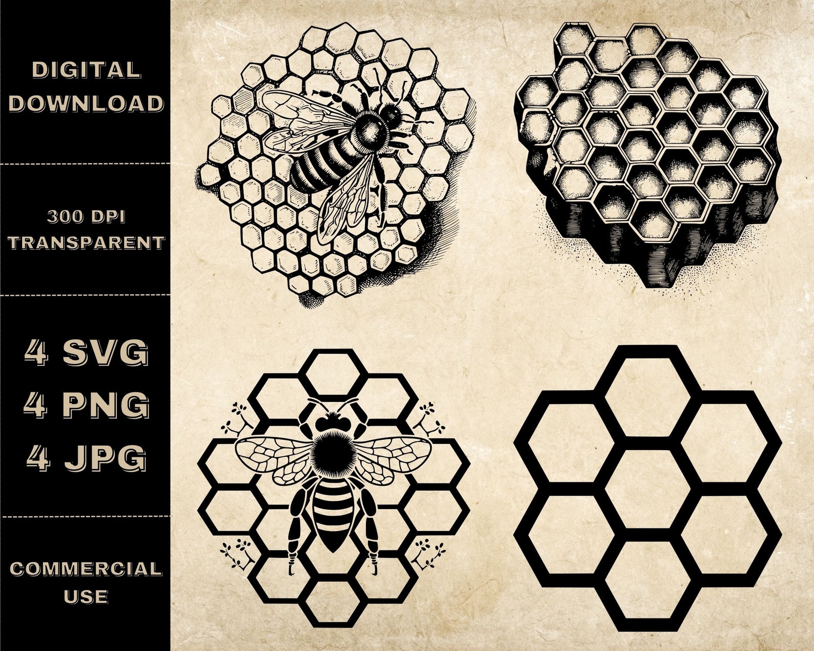 Honeycomb SVG Bundle, PNG, Bee Lover Themed Clipart, Hand Drawn Honey ...