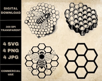 Bee SVG Bundle, PNG, Honey Bee Clipart, Hand Drawn Bees Themed Vector ...