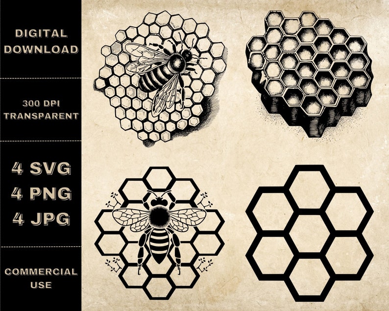Honeycomb SVG Bundle, PNG, Bee Lover Themed Clipart, Hand Drawn Honey ...