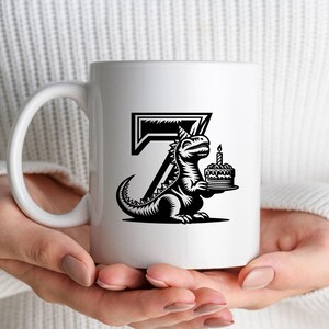 Dinosaur 7th Birthday SVG Bundle, Seventh Bday Clipart, Hand Drawn Dino ...