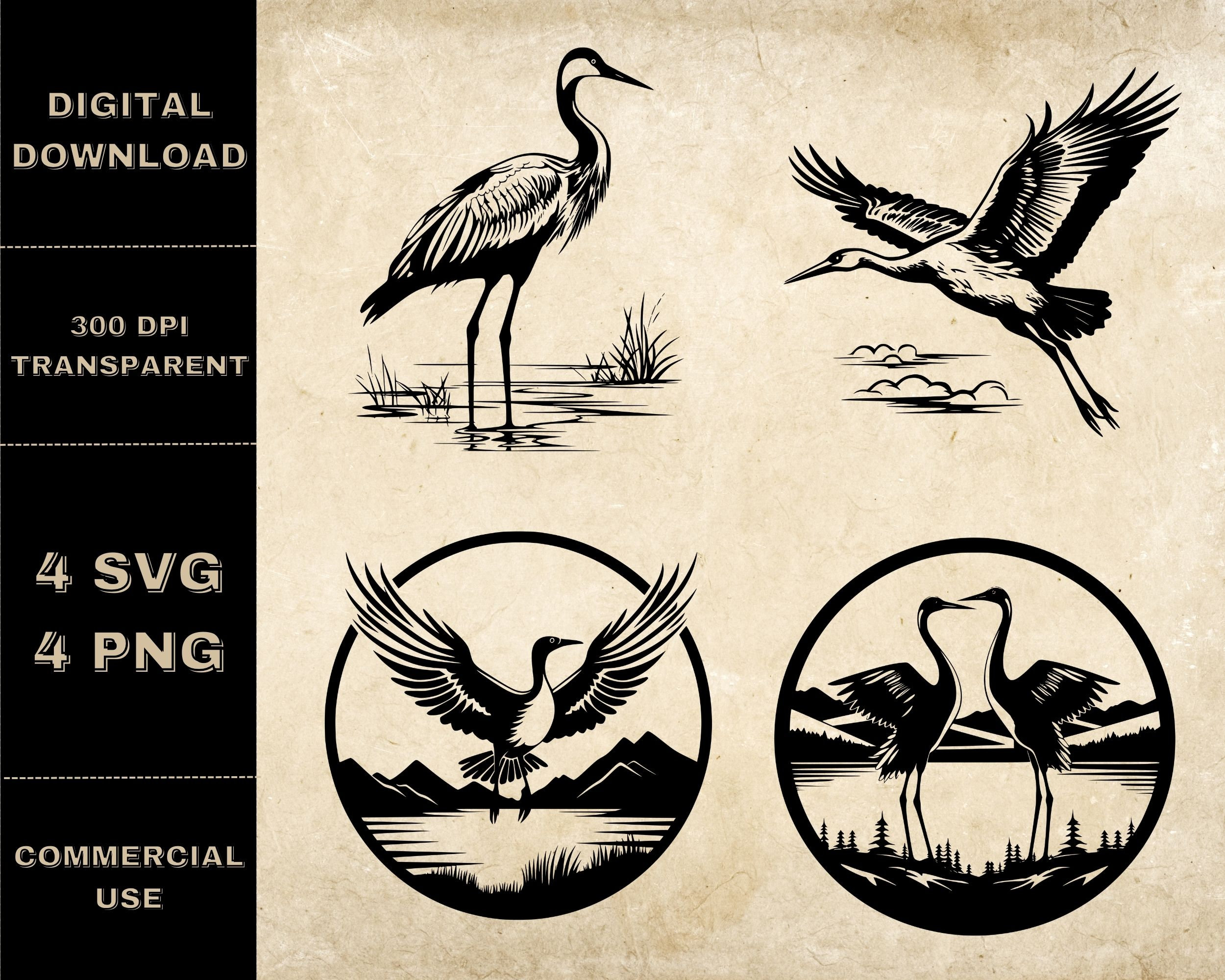 Crane SVG Bundle PNG Bird Clipart Hand Drawn Crane Vector - Etsy