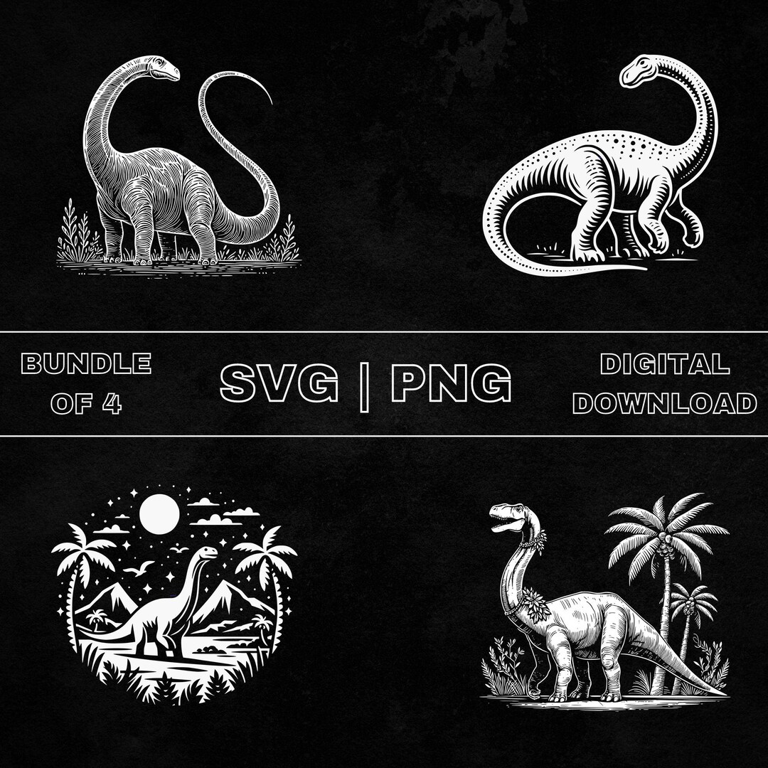 Brontosaurus SVG Bundle, Dinosaur Clipart, Hand Drawn Dinosaur Theme ...