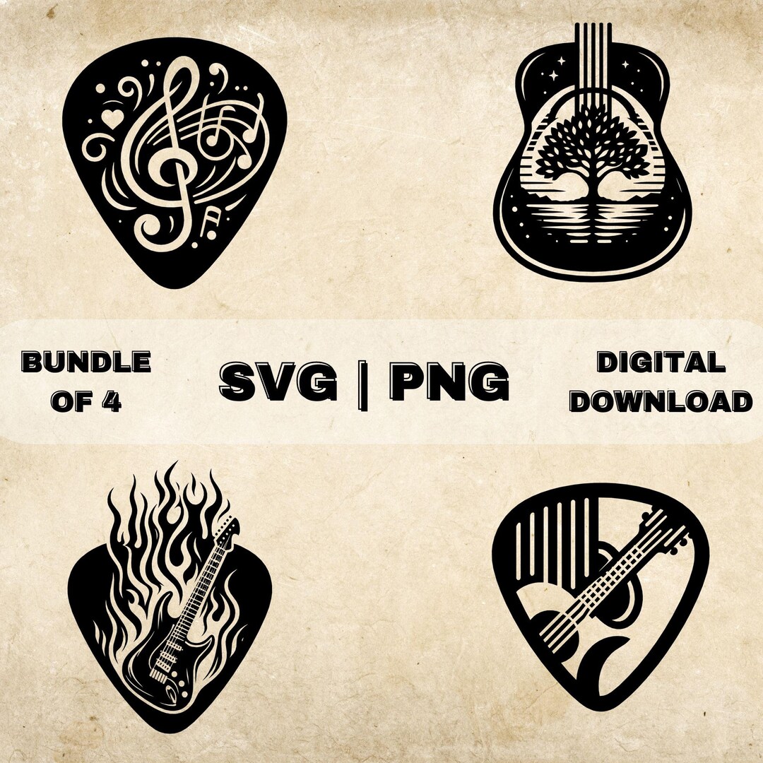 Guitar Pick SVG Bundle, Guitarist Clipart, Hand Drawn Music Theme ...