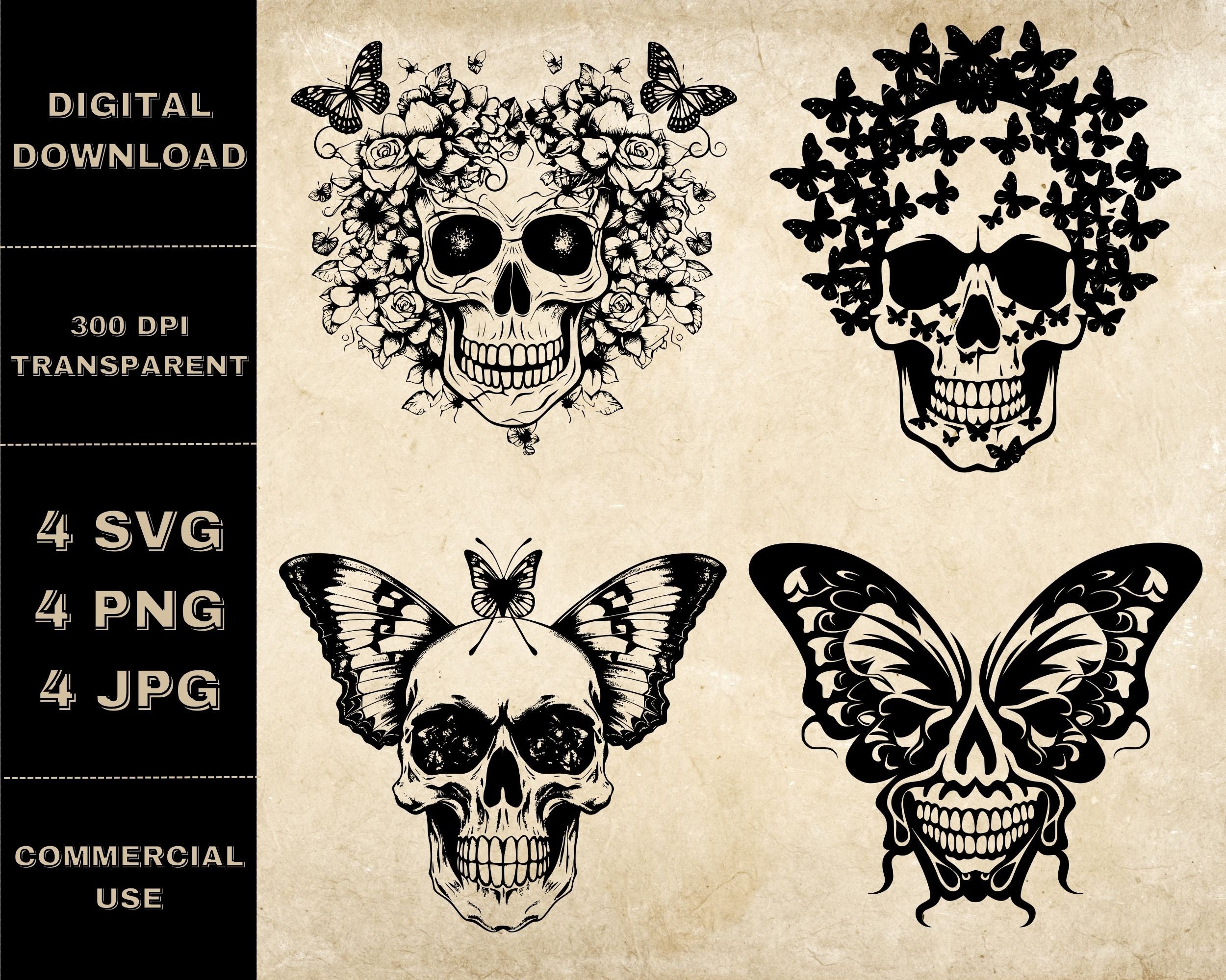 Butterfly Skull SVG Bundle, PNG, Werewolf Clipart, Hand Drawn Werewolf ...