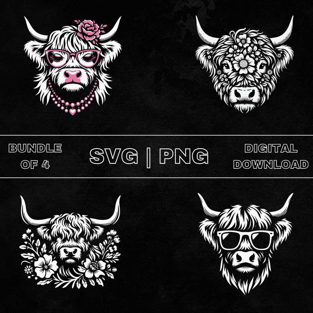 Scottish Highland Cow SVG Bundle, Cow Clipart, Hand Drawn Cow Lover ...