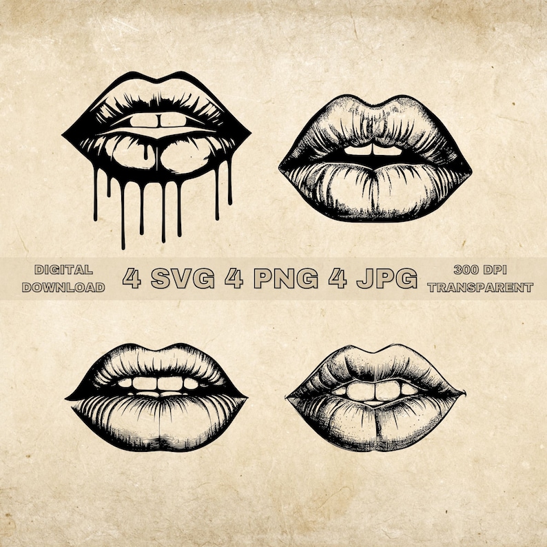Lips SVG Bundle PNG Lips Clipart Hand Drawn Lips Vector - Etsy