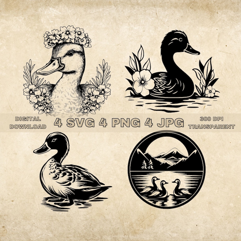 Duck With Flower SVG Bundle PNG Duck Scene Clipart Hand - Etsy