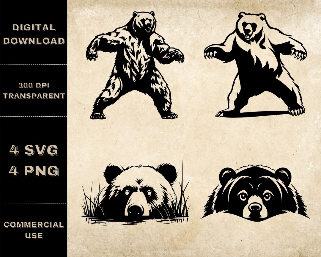 Dancing Bear SVG Bundle, PNG, Cute Bear Clipart, Hand Drawn Bear Vector ...