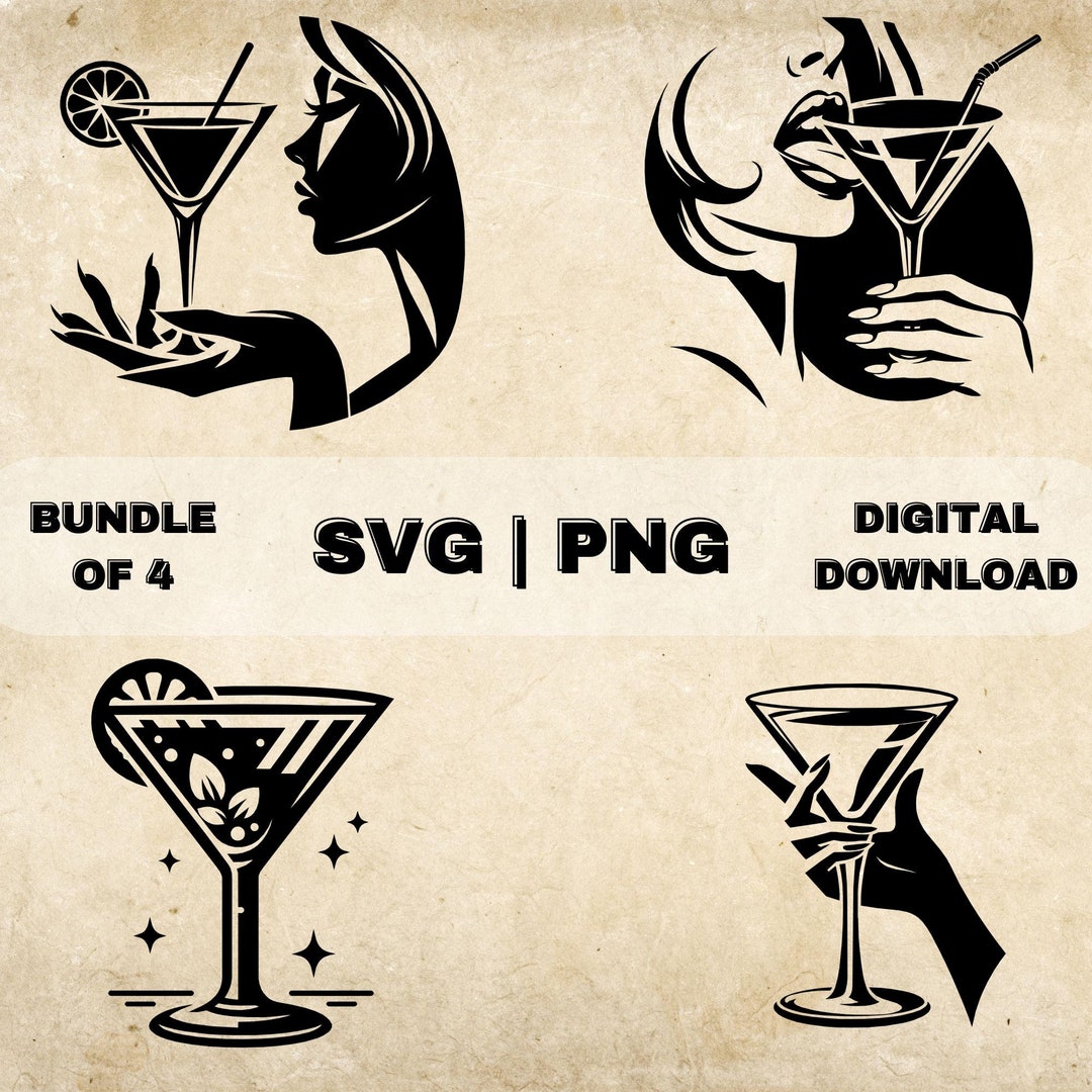Martini Glass SVG Bundle, Martini Glass Clipart, Hand Drawn Martini ...