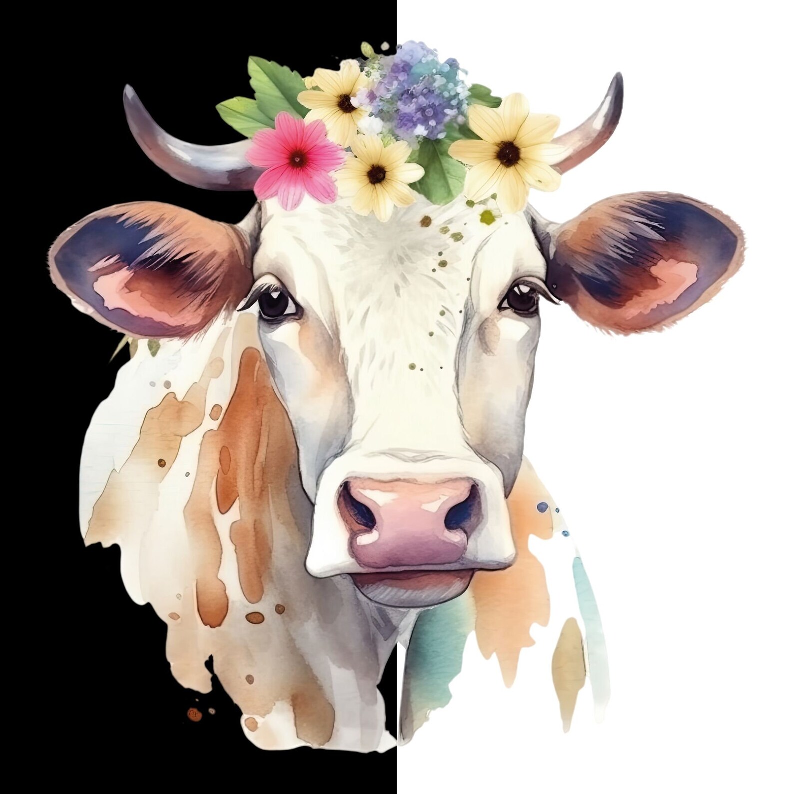 Watercolor Cow Clipart, Cute Cow PNG, Farm Animal Clip Art for Nursery ...